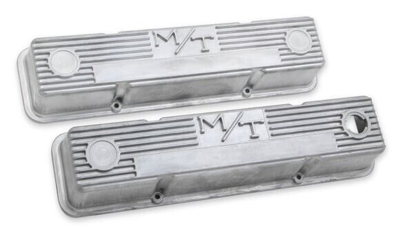 CHEV 327 350 400 HOLLEY M/T ROCKER COVERS VINTAGE STYLE FINNED NATURAL ...