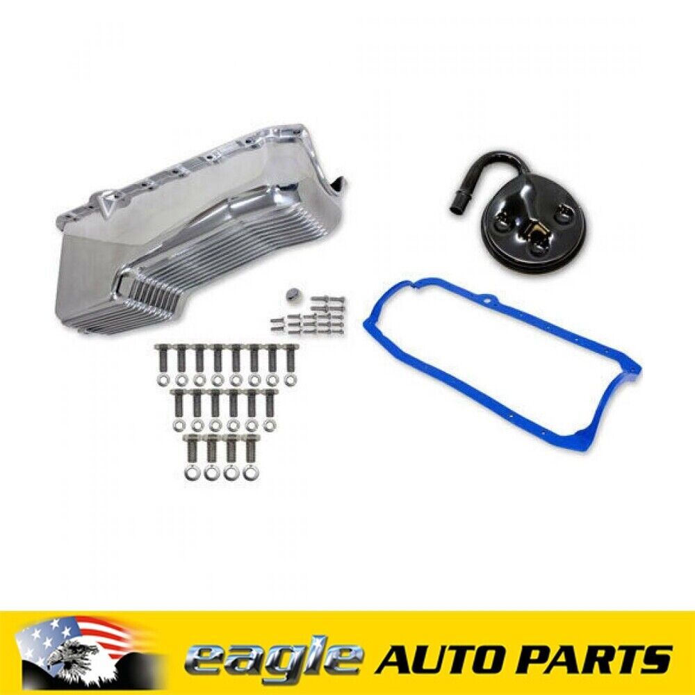 Chev 350 Weiand Finned Alum Oil Pan Kit Polished RHS Dipstick 80-85 WE ...